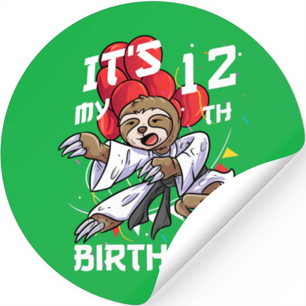 Kids Its My 12Th Birthday 12 Year Old Sloth Karate Stickers
