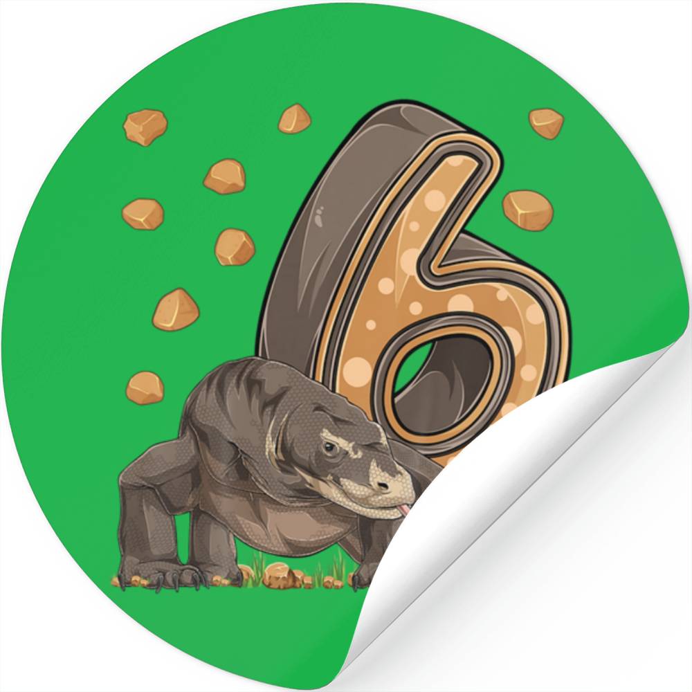 Kids 6 Year Old Komodo Dragon Reptile 6Th Birthday Stickers