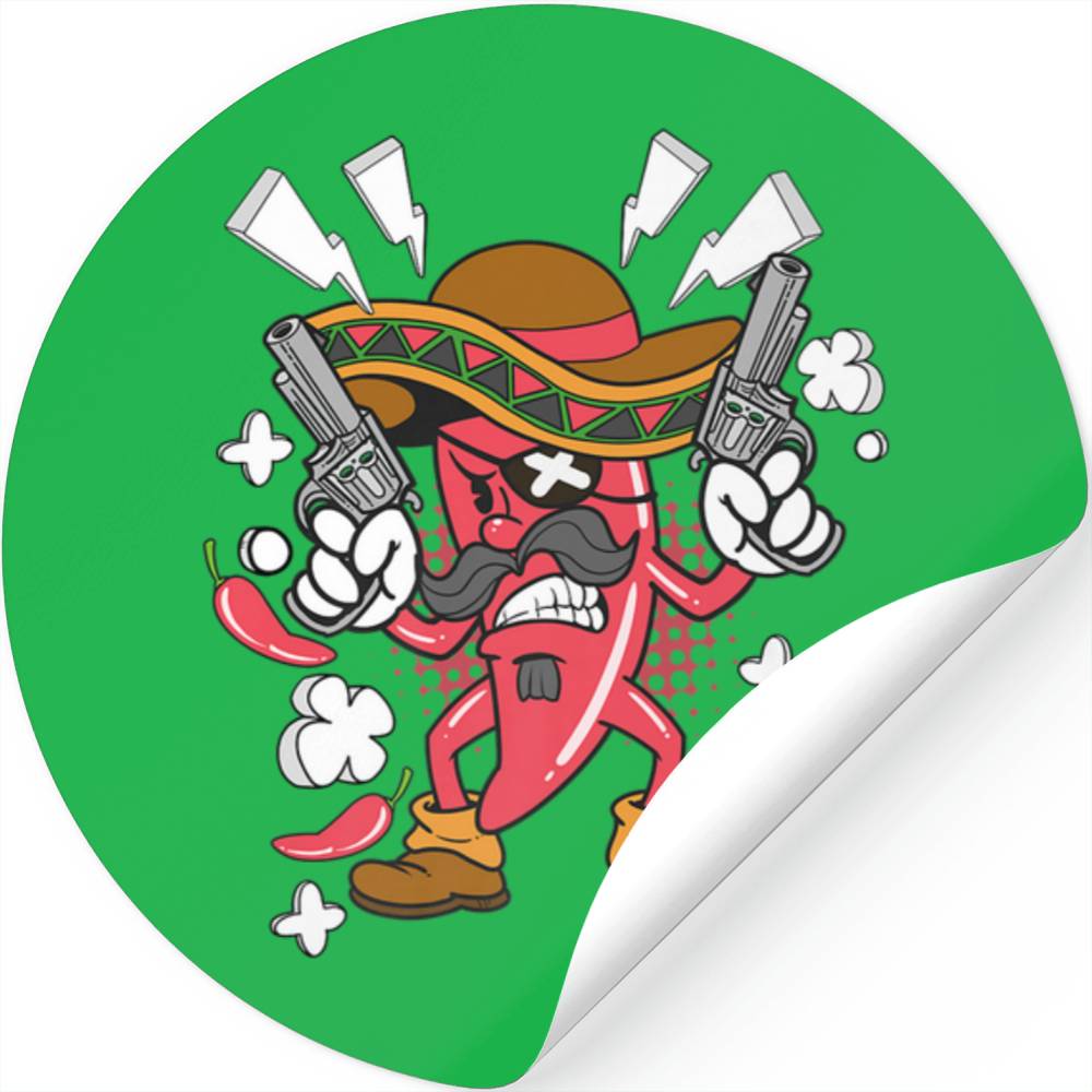 Funny Retro Chili Pepper Bandit Mexican Hot Bandit Stickers