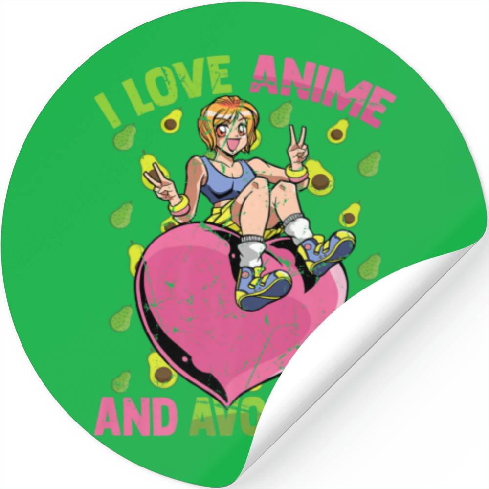 I Love Anime And Avocados - Cute Kawaii Heart Stickers